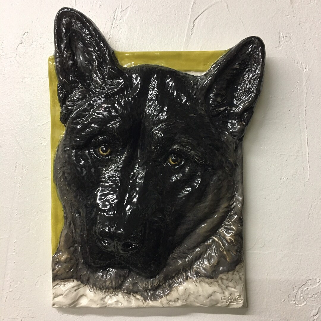 Akita Puppy Dog Tile CERAMIC Pet Portrait Sculpture 3d Animal Art Tile ...