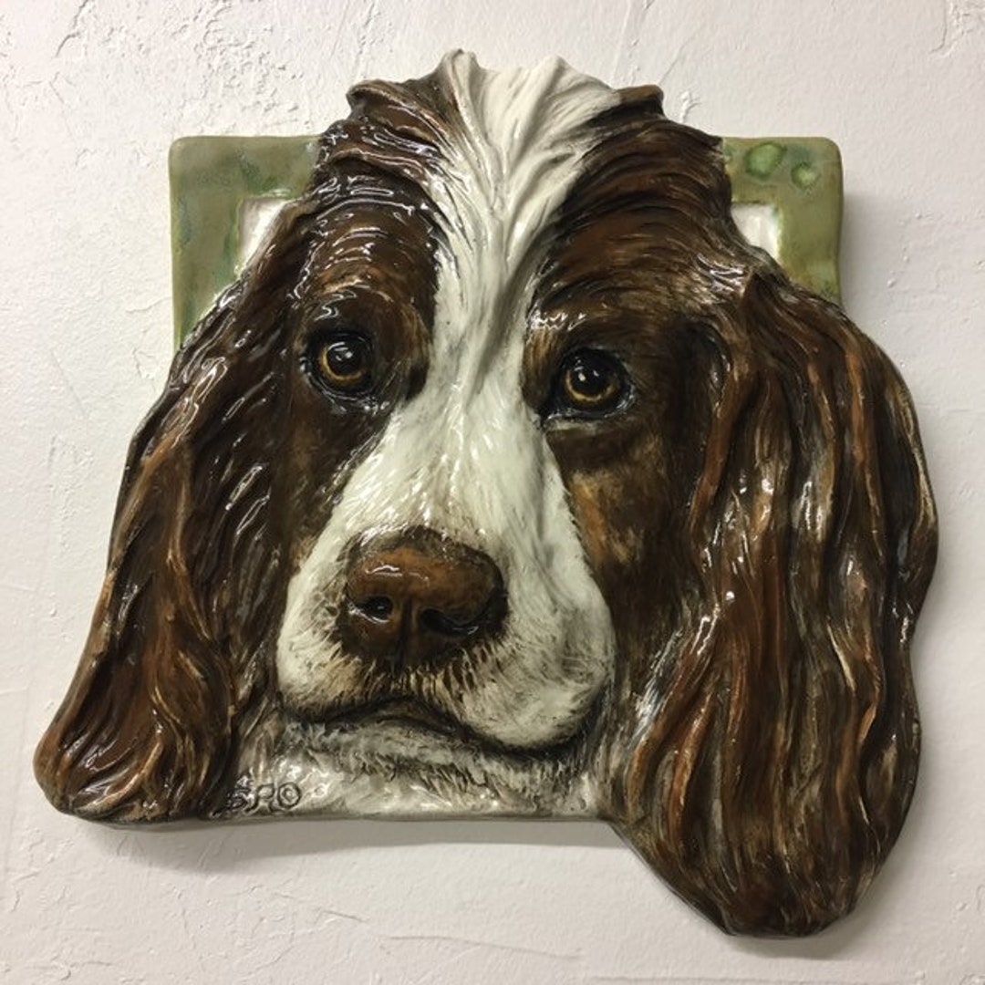 English Cocker Spaniel Puppy Dog Tile CERAMIC Pet Portrait Sculpture 3d ...