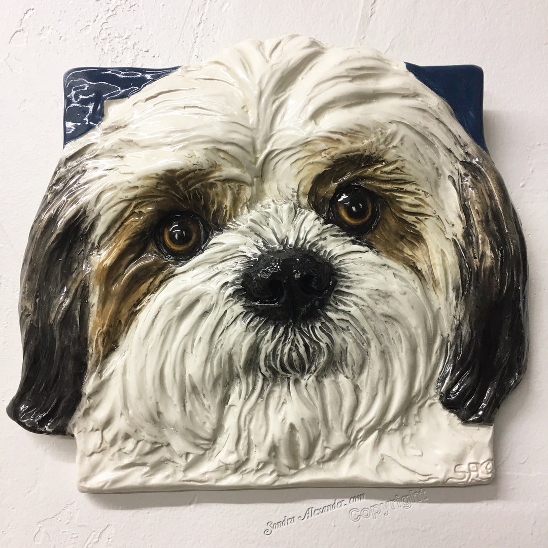 Shih Tzu Puppy Dog Pet Portrait Ceramic Sculpture 3D Animal Art Tile ...
