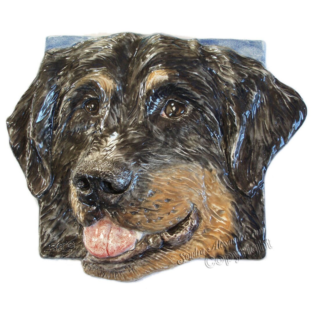 Rottweiler Dog Ceramic Pet Portrait Sculpture 3D Animal Art Tile in ...