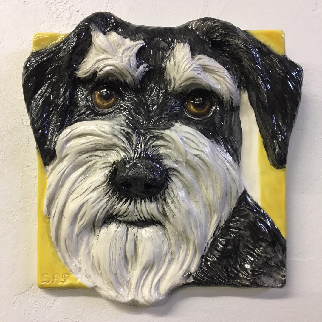 Schnauzer Puppy Dog Semi-custom Ceramic Tile Pet Portrait Sculpture 3D ...
