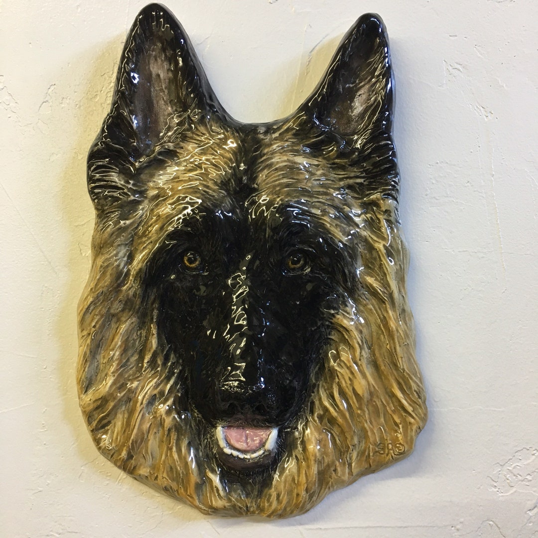 German Shepherd Puppy Dog Tile CERAMIC Pet Portrait Sculpture 3d Animal ...