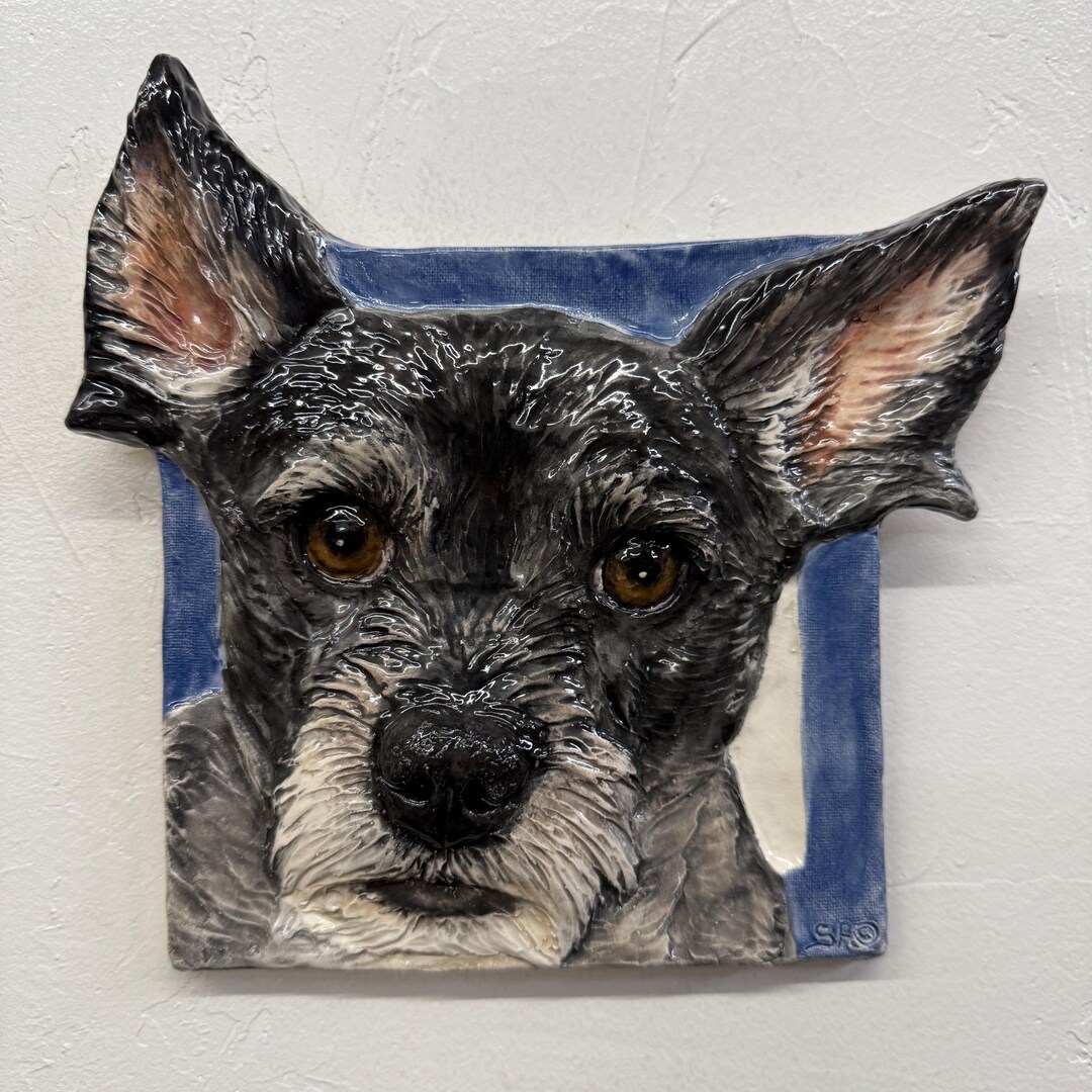 Schnauzer Dog Ceramic Pet Portrait Sculpture 3D Animal Art Tile, Sondra ...