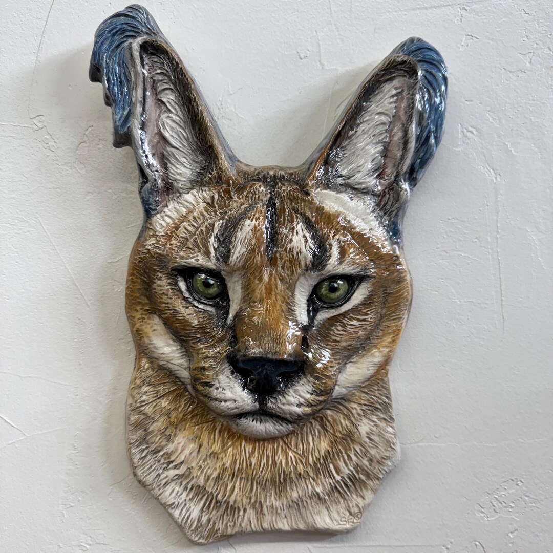 Caracal Cat Sculptured Pet Portrait Ceramic 3-d Animal Art Tile Sondra ...