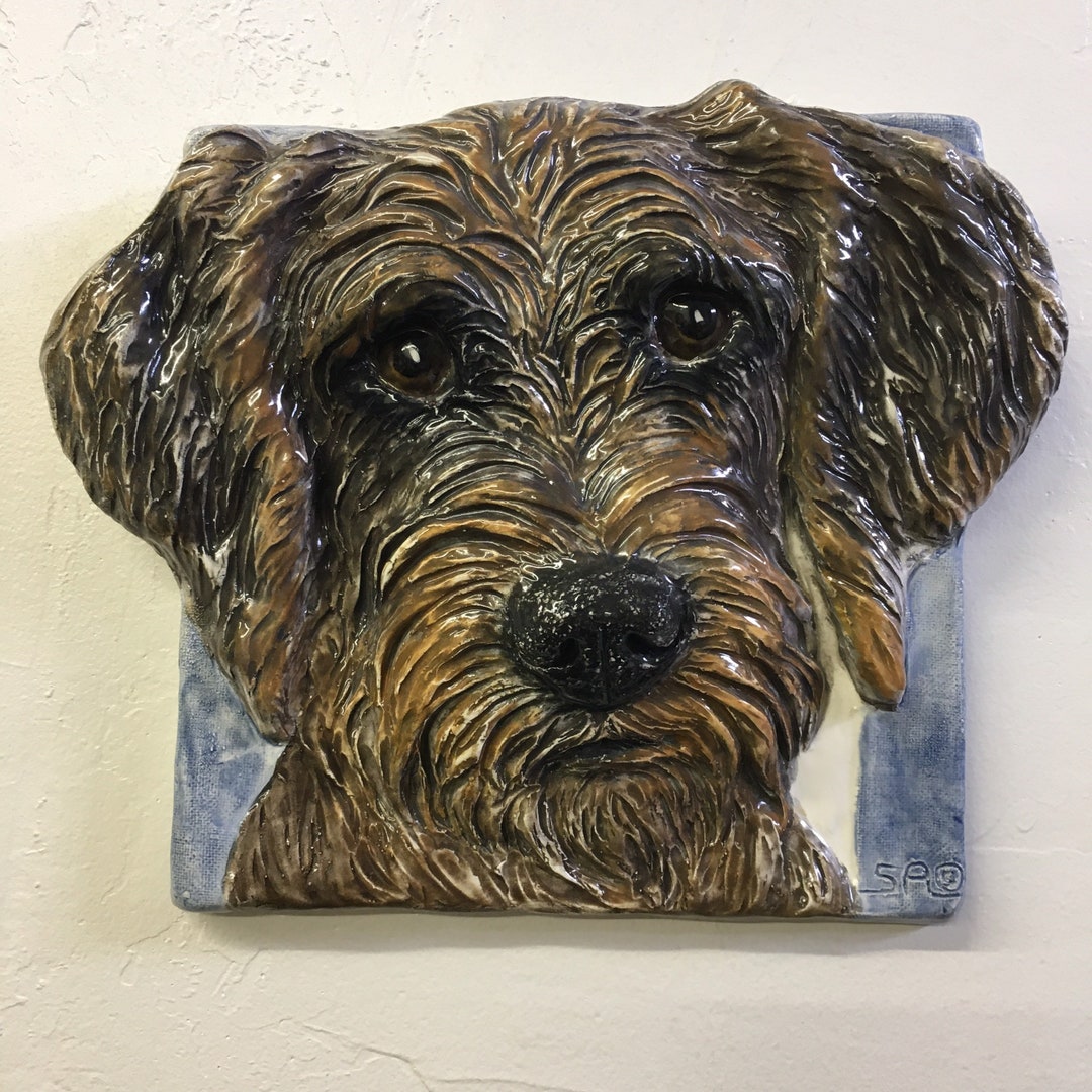 Labradoodle Puppy Dog CERAMIC Pet Portrait Sculpture 3D Animal Art Tile ...