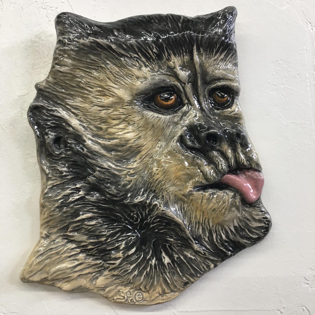 Capuchin Monkey Primate Zoo Tile CERAMIC Pet Portrait Sculpture 3d ...