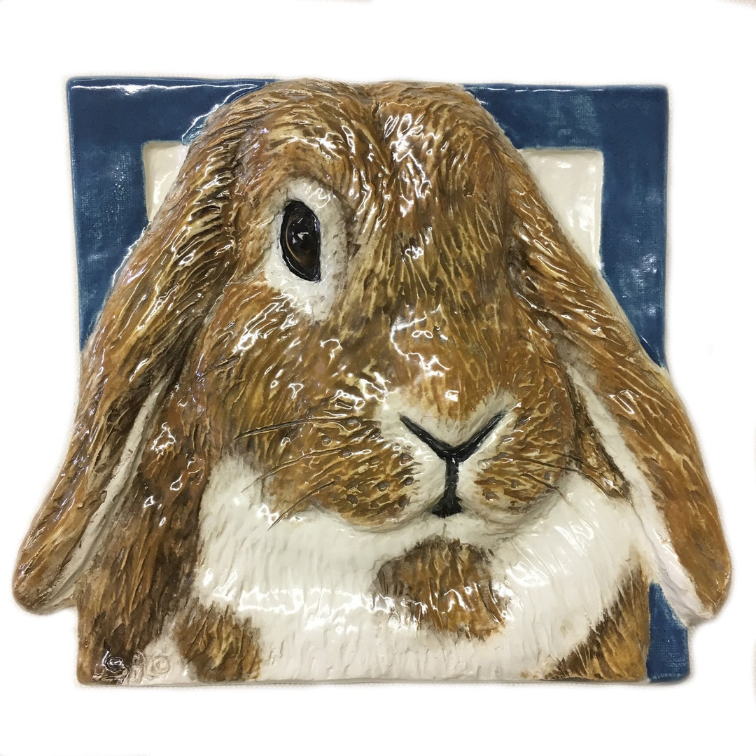 Lop Ear Bunny Rabbit Tile Custom CERAMIC Portrait Sculpture 3d Art Tile ...
