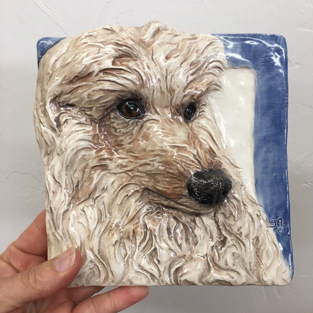 Schnoodle Poodle Schnauzer Mix Dog Ceramic Portrait Sculpture 3D Art ...