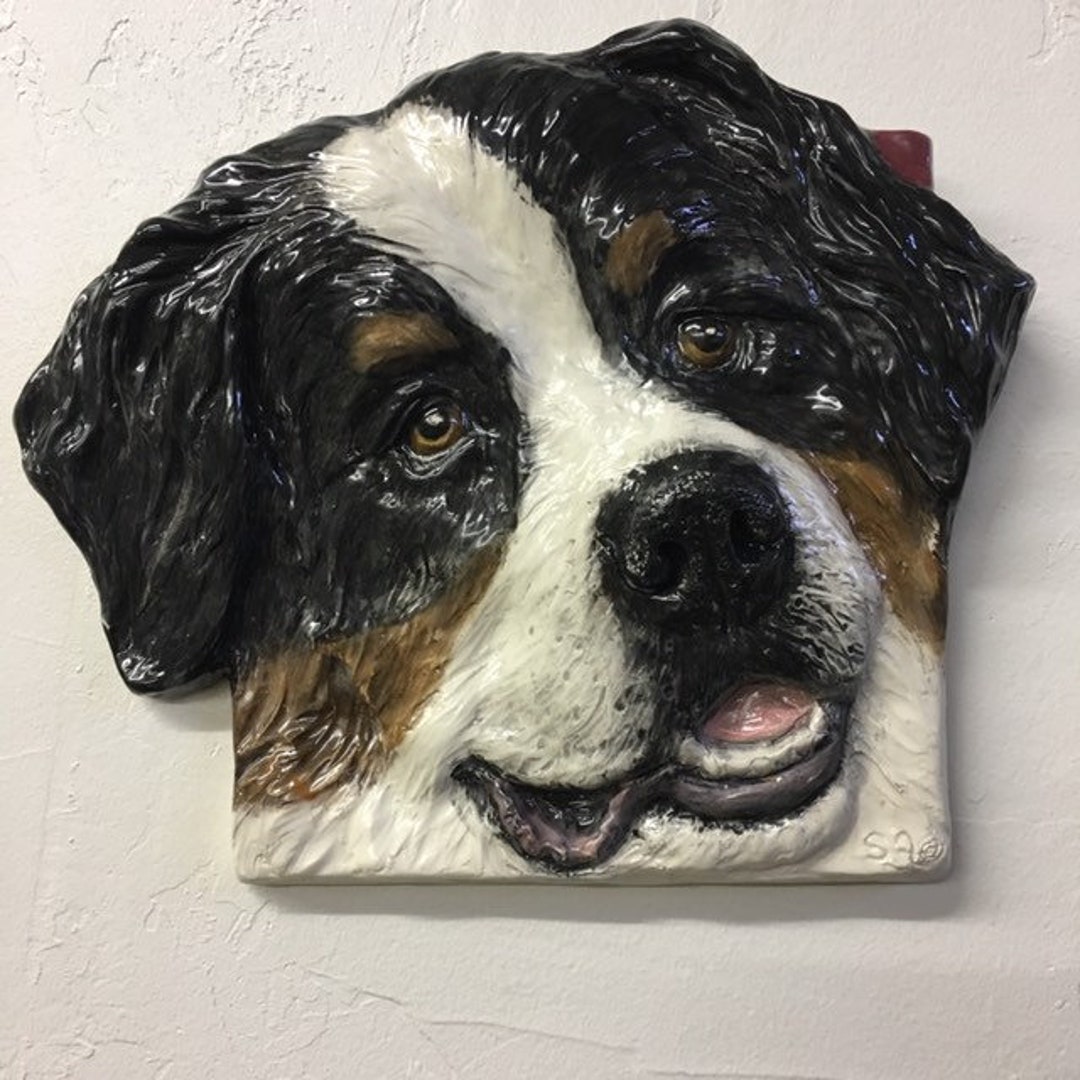 Bernese Mountain Dog Tile CERAMIC Pet Portrait Sculpture 3d Animal Art ...