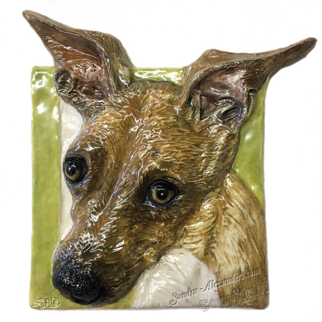 Italian Whippet Greyhound Tile CERAMIC Portrait Sculptured Animal Art ...