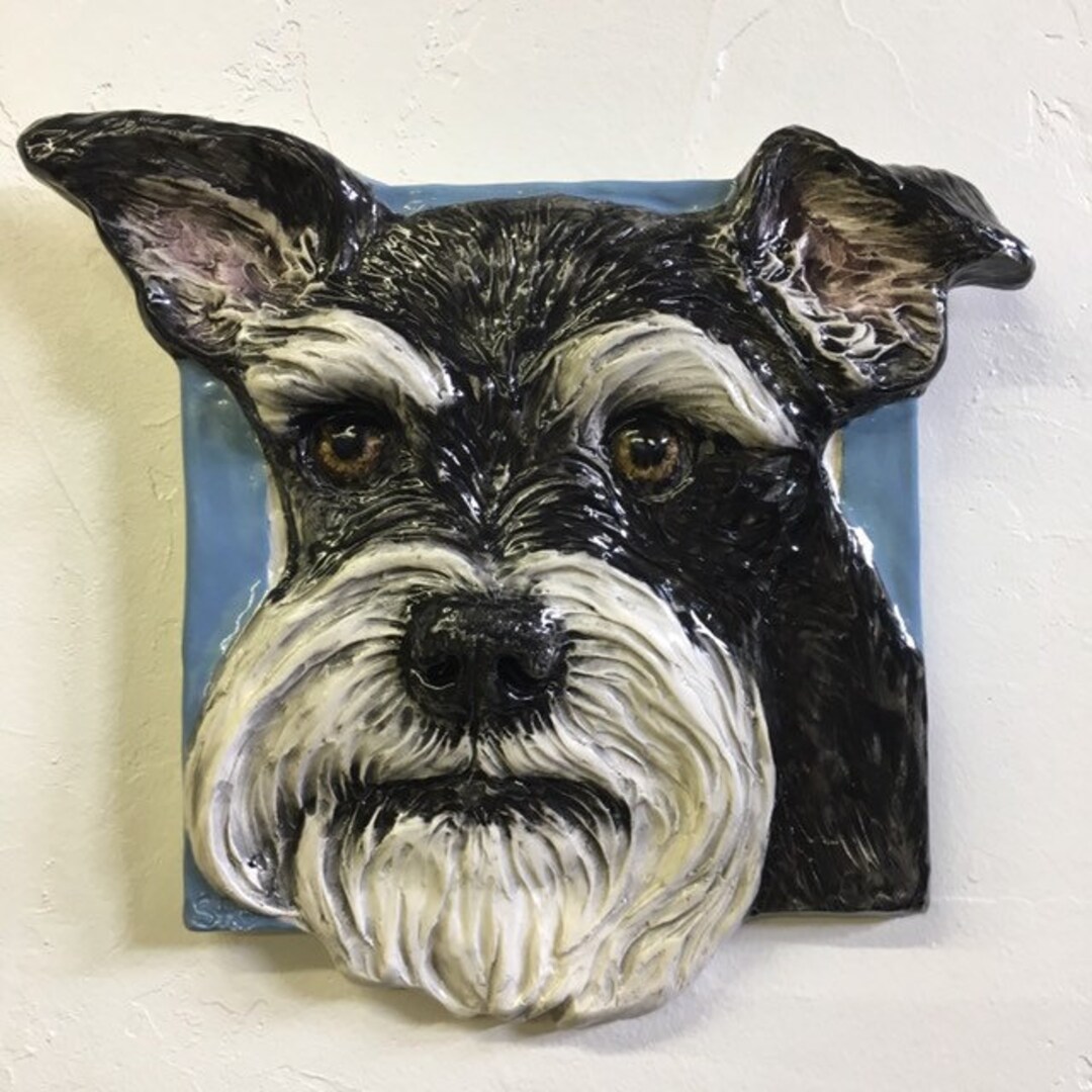 Schnauzer Puppy Dog Ceramic Portrait Sculpture 3D Pet Art Tile, Sondra ...