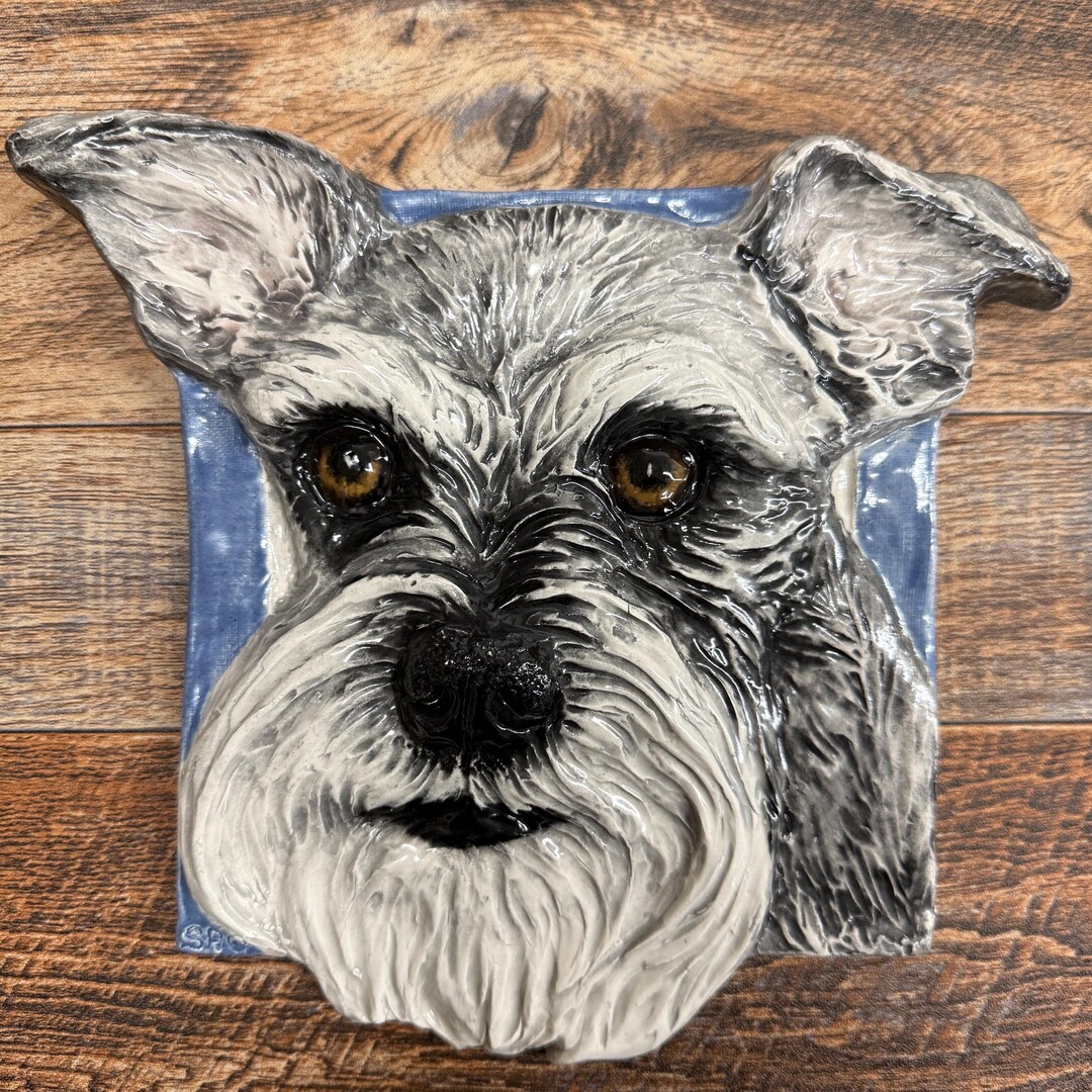 Schnauzer DOG Ceramic Pet Portrait Sculpture 3D ANIMAL Art Tile, Sondra ...