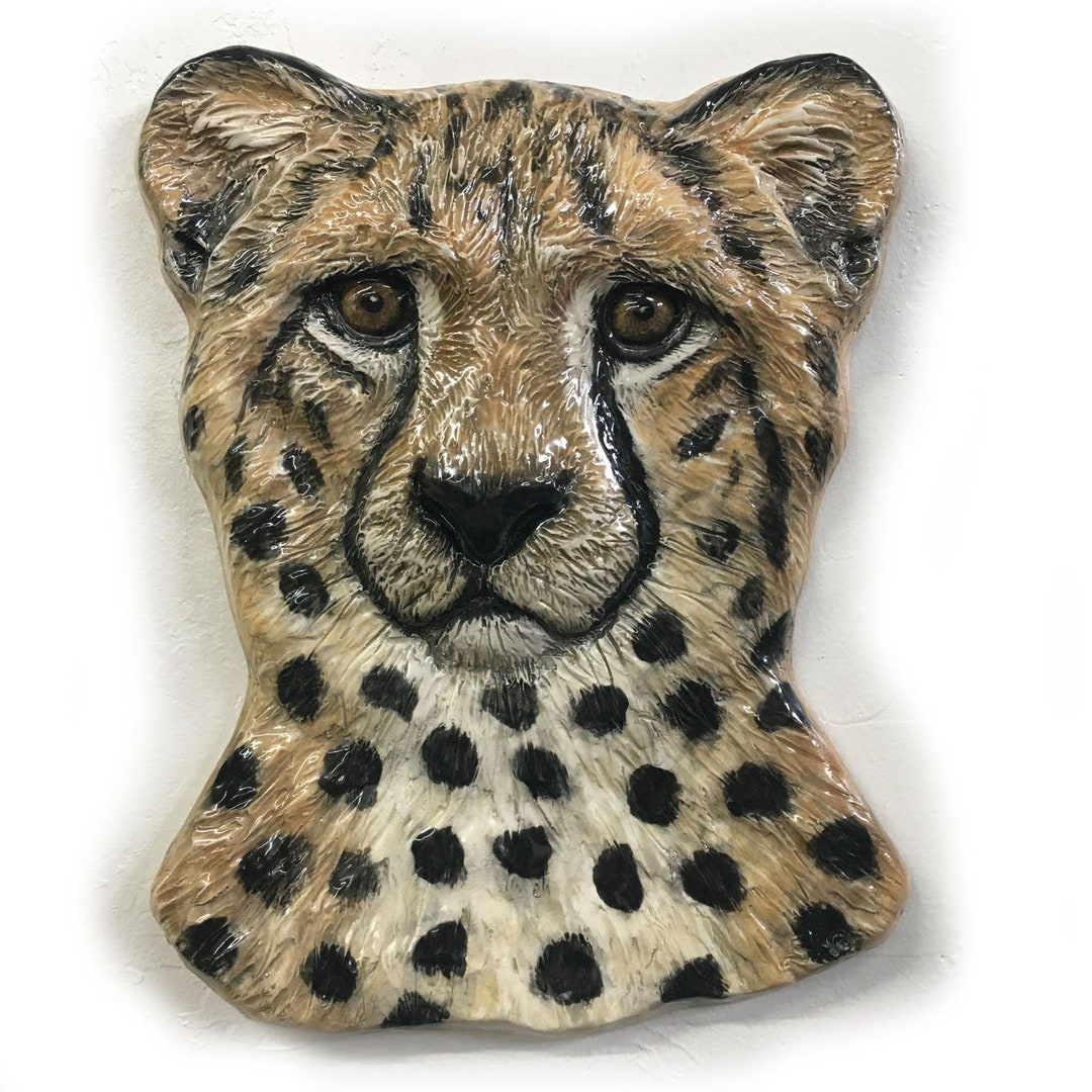 Cheetah BIG Cat Ceramic 3-d Tile Sculpture Pet Portrait Animal Tile ...
