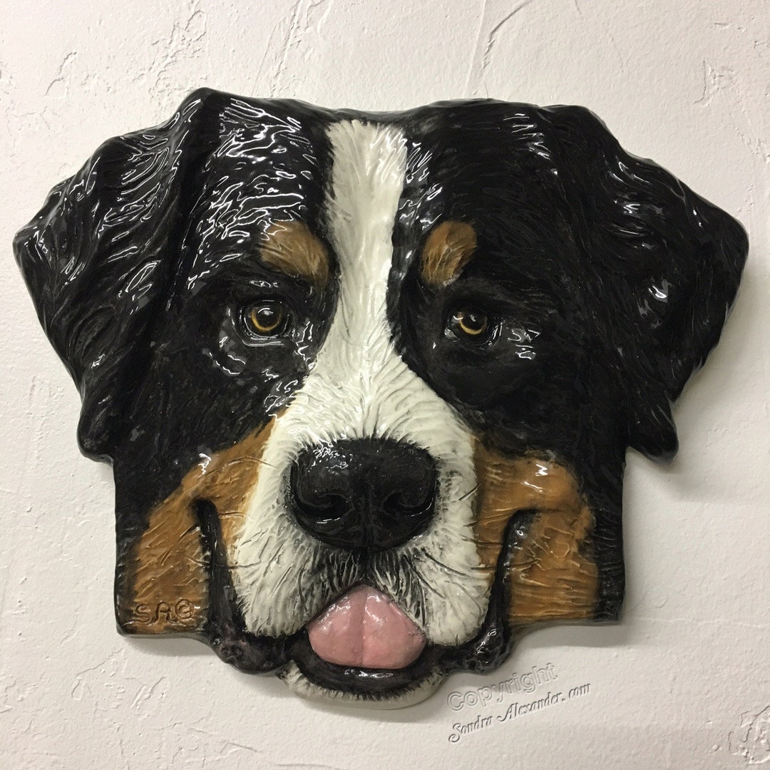 Bernese Mountain Puppy Dog Tile CERAMIC Pet Portrait Sculpture 3d ...