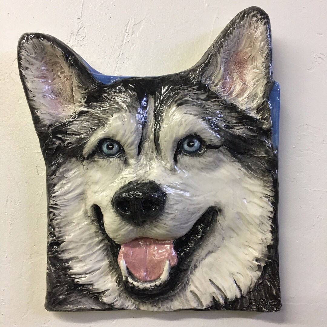 Siberian Husky Puppy Dog Tile CERAMIC Pet Portrait Sculpture 3d Animal ...