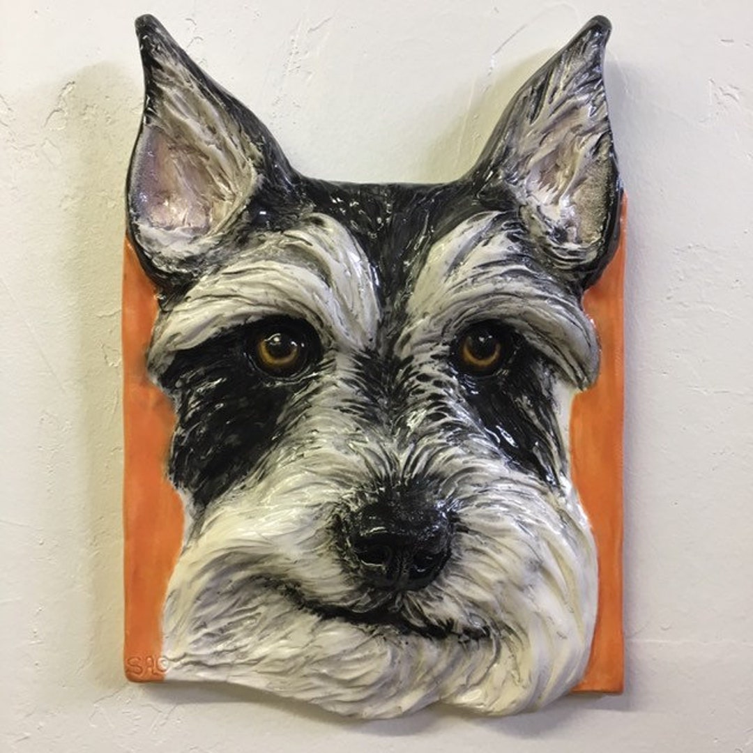 Schnauzer Ceramic Portrait Sculpture 3D Dog Art Tile Ready to Ship by ...
