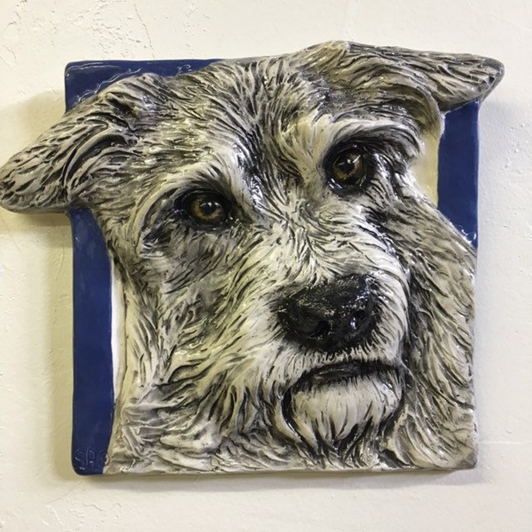 Schnauzer Ceramic Portrait Sculpture 3D Dog Art Tile by Sondra ...