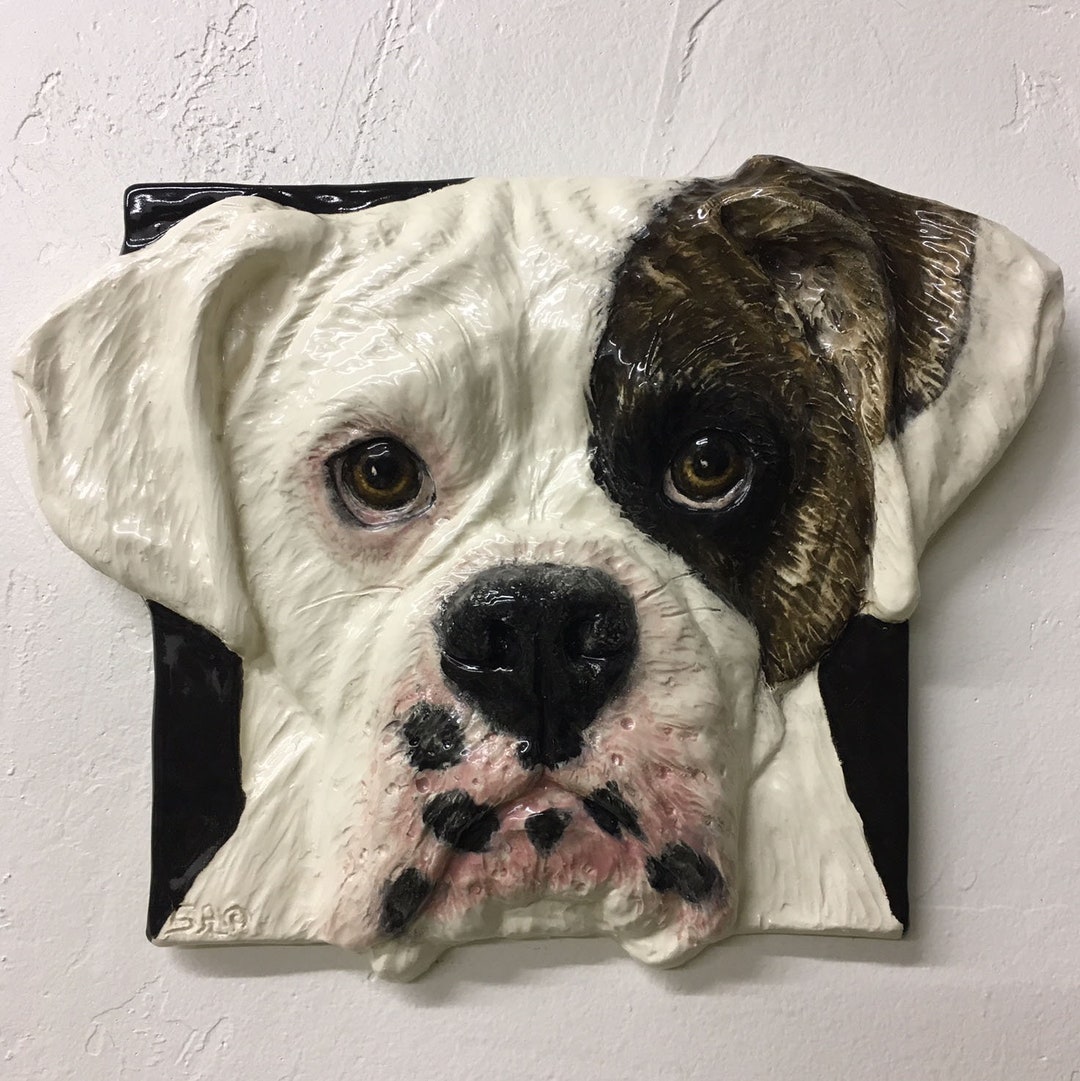 Boxer Puppy Dog Tile CERAMIC Pet Portrait Sculpture 3d Animal Art Tile ...