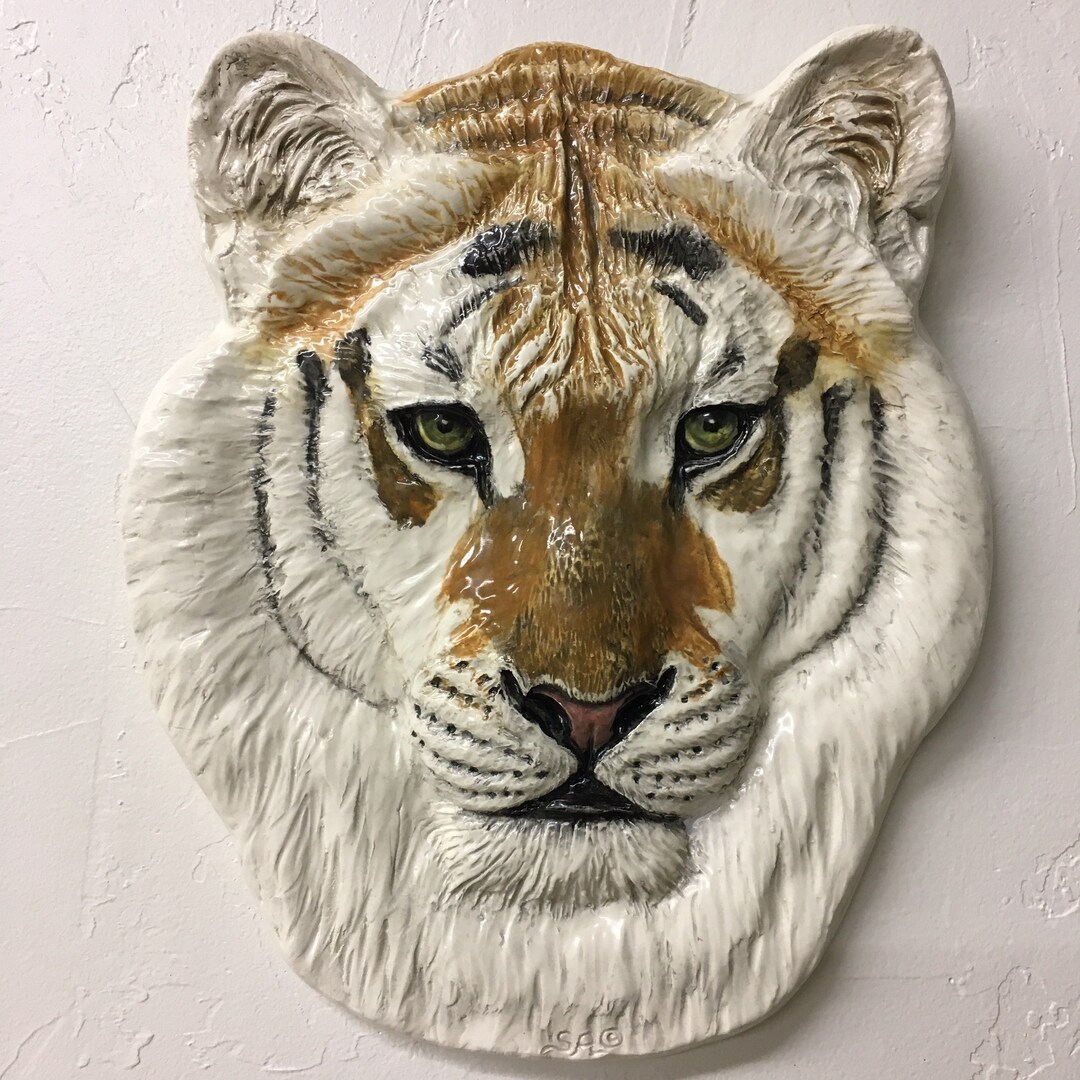 Golden Tabby Tiger Cat Ceramic 3-d Tile Sculpture Pet Portrait Animal ...