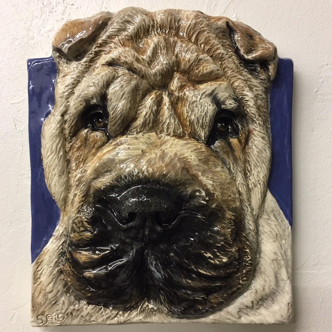 Shar-pei Dog Bone Mouth Semi-custom Ceramic Pet Portrait Sculpture 3D ...