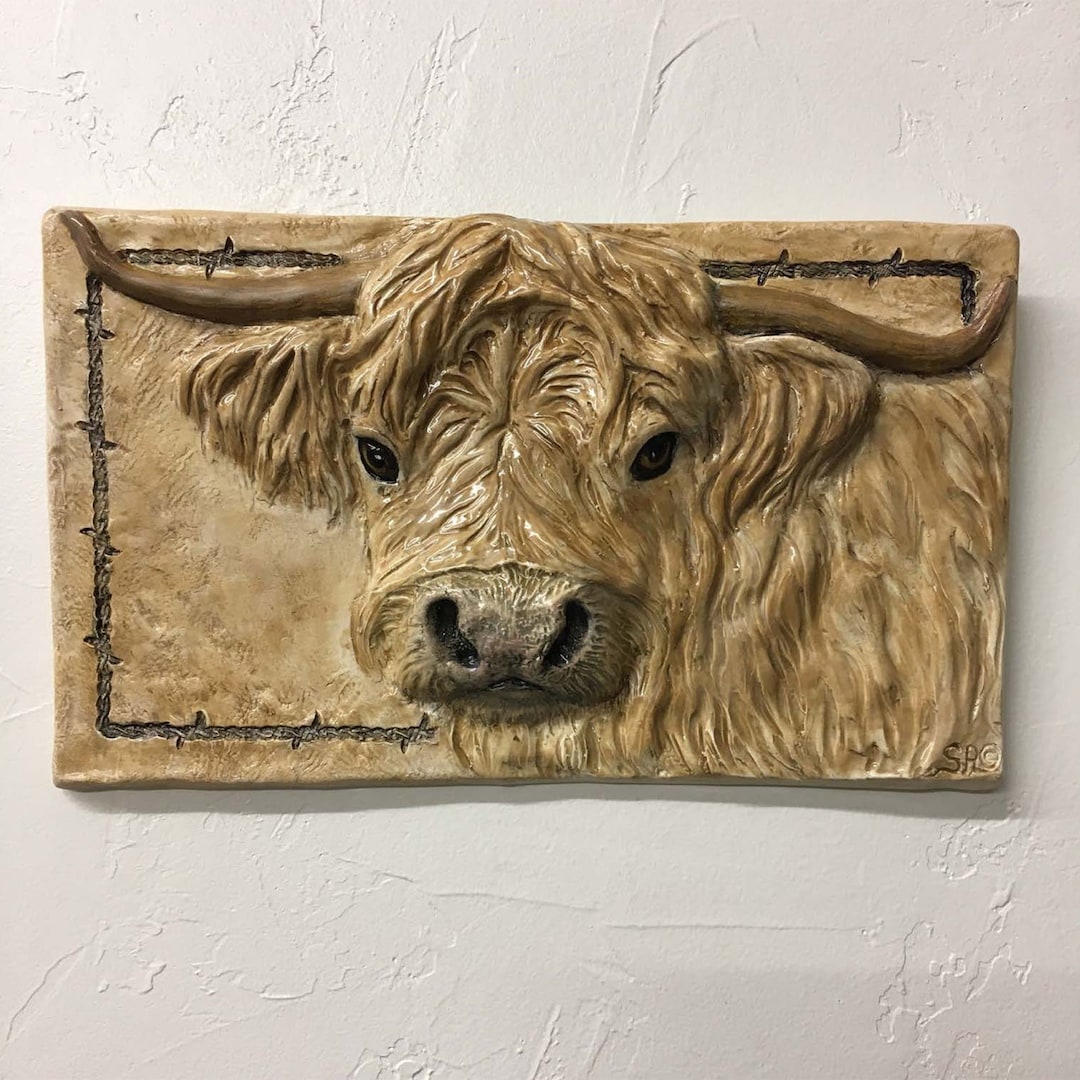 Scottish Highland Cow Cattle Ceramic Farm Animal Art Sculpture Pet ...