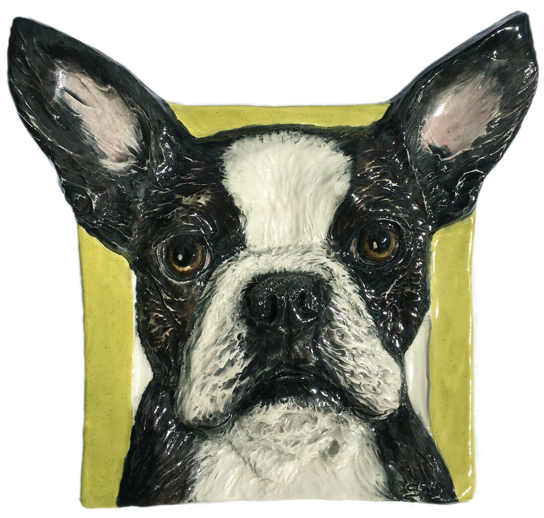 Boston Terrier Puppy Dog CERAMIC Pet Portrait Sculptured Animal Art ...