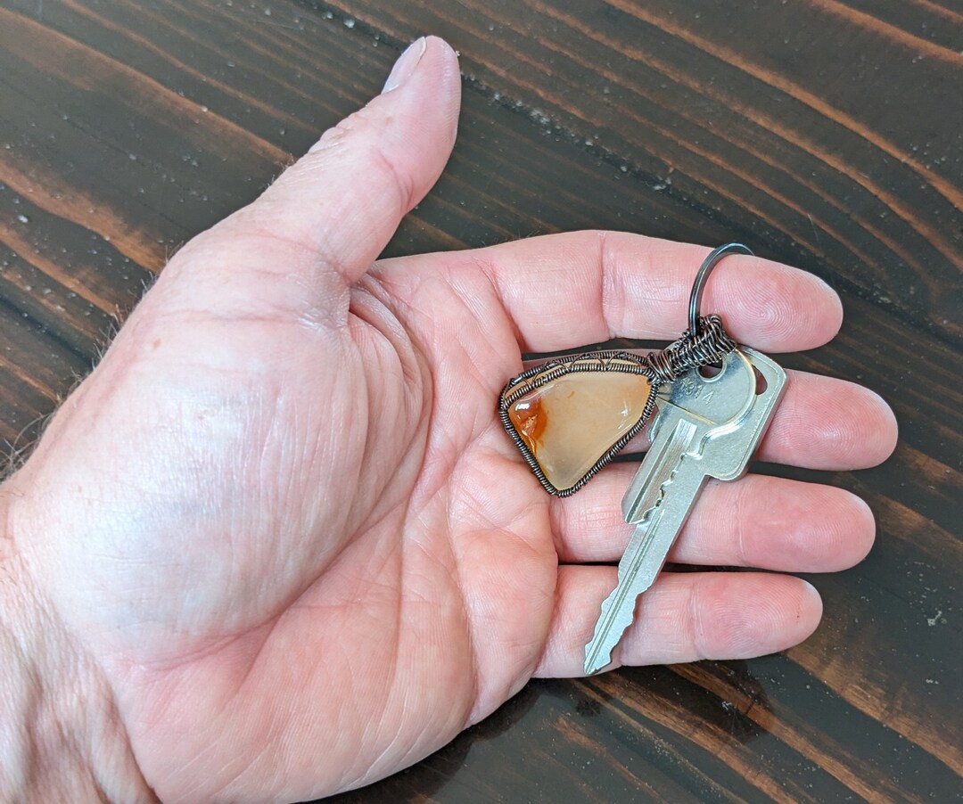 Keychain Natural Tumbled Stone Hand Wrapped With Copper Wire for a ...