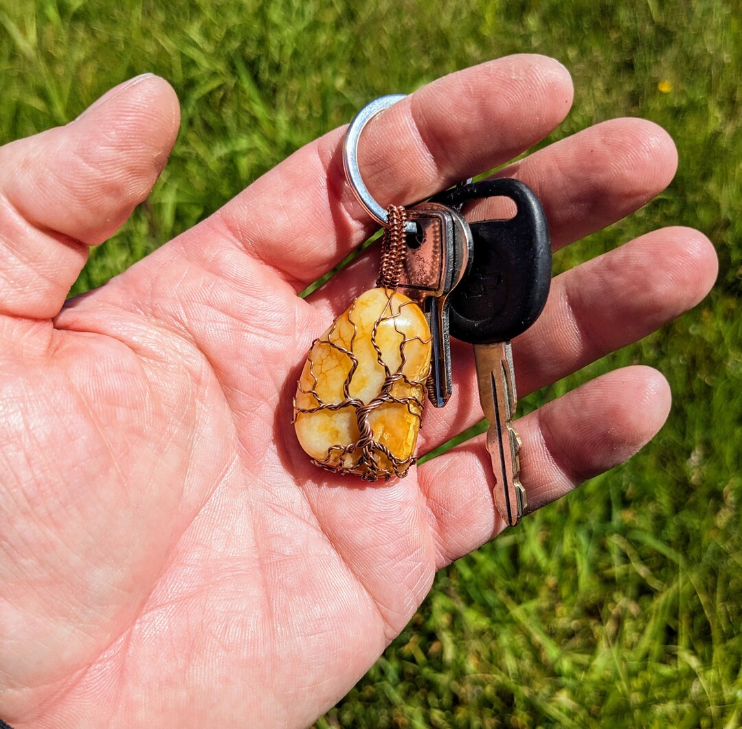 Keychain Natural Tumbled Stone Hand Wrapped With Copper Wire for a ...