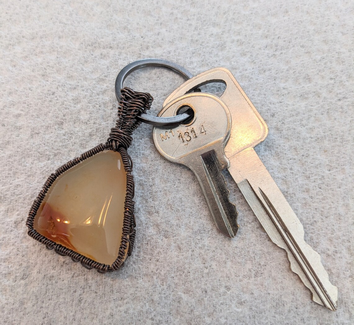 Keychain Natural Tumbled Stone Hand Wrapped With Copper Wire for a ...