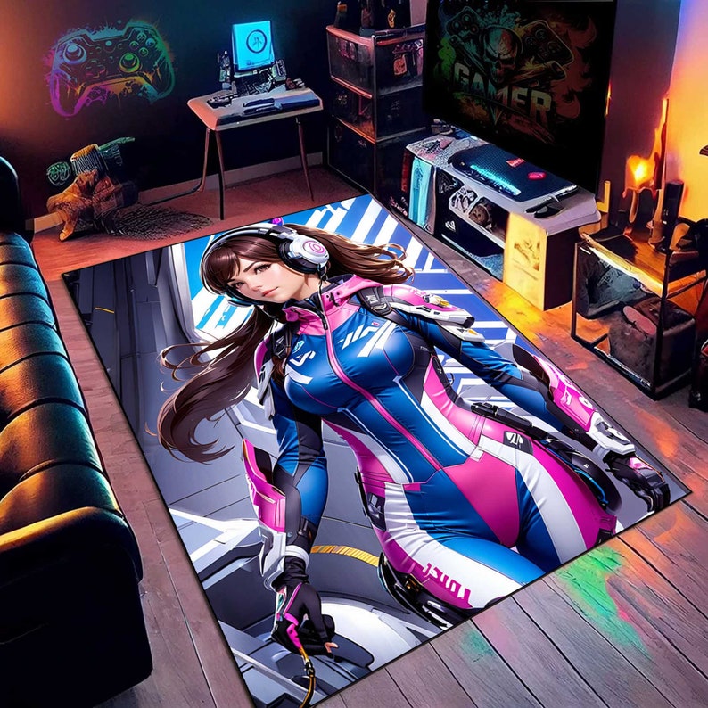 Anime Girl Gaming Rug: Cosplay Gamer Room Decor - Etsy
