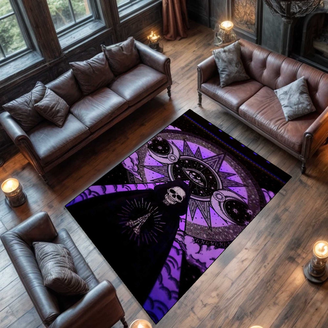 Mystical Skull Rug, Purple Gothic Rug, Occult Design Rug, Gothic Rug ...