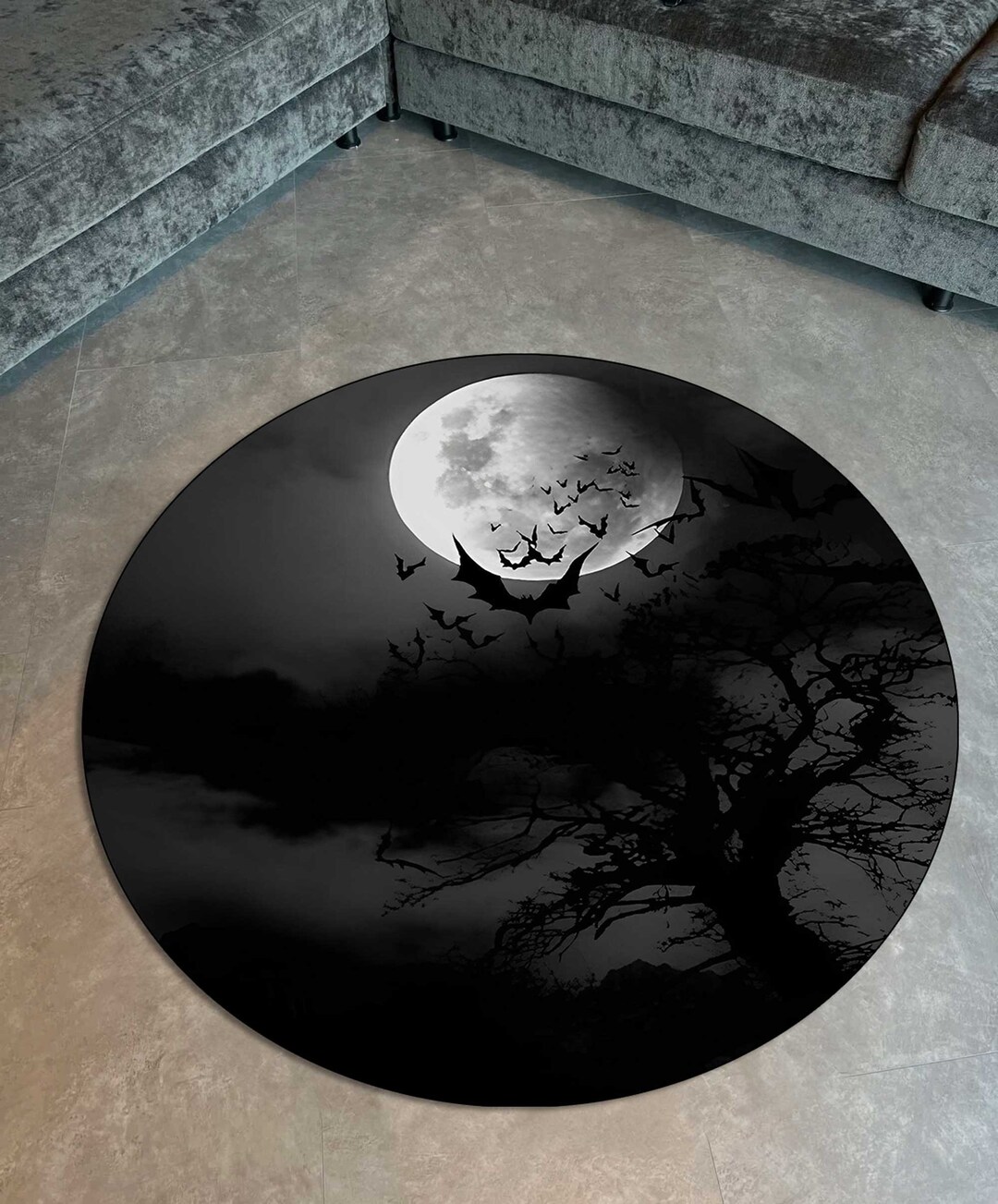 Gothic Rug, Dark Theme, Gothic Round, Spooky Design, Full Moontheme ...