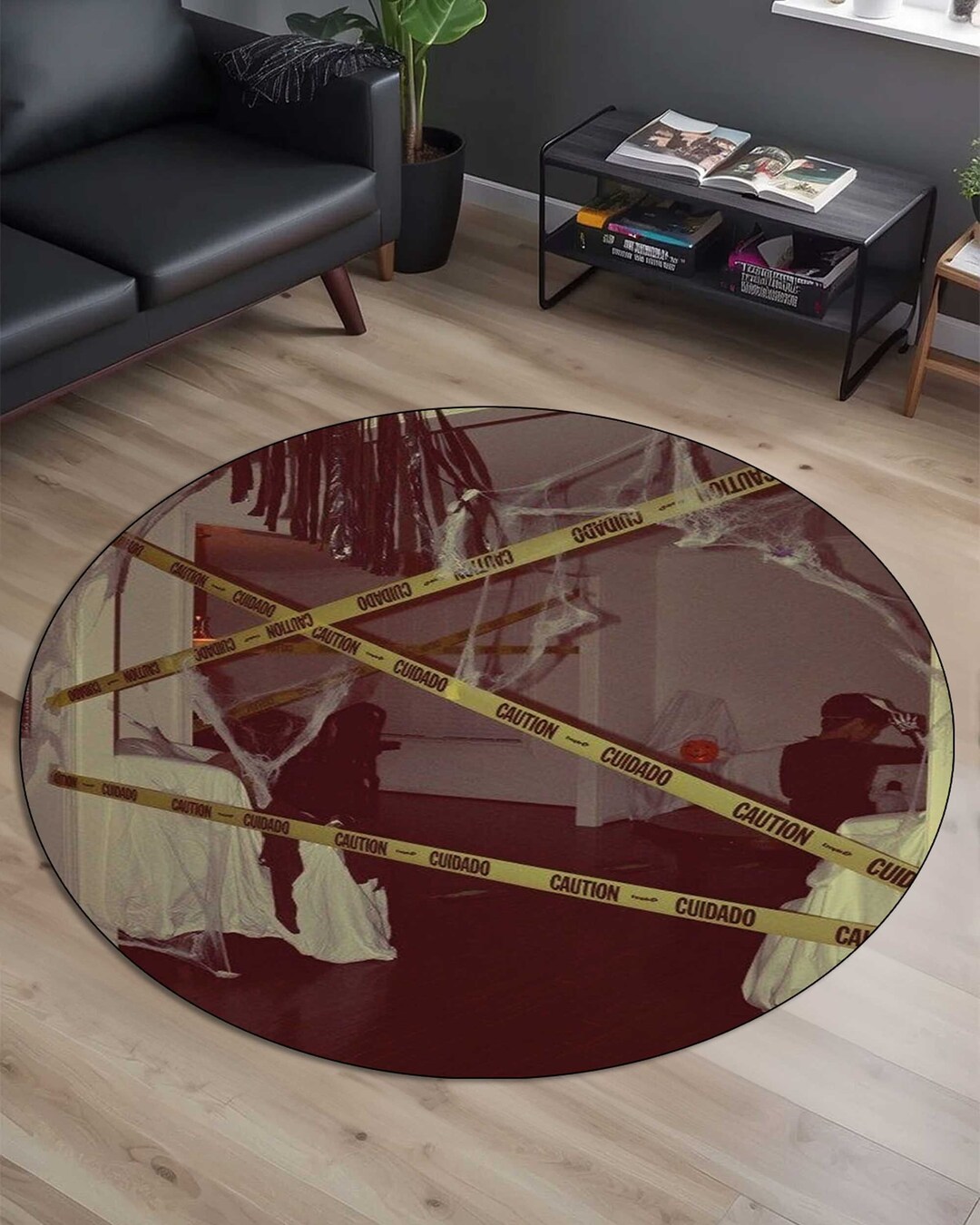 Caution Tape Round Rug: Crime Scene Decor, Non-slip, Washable - Etsy