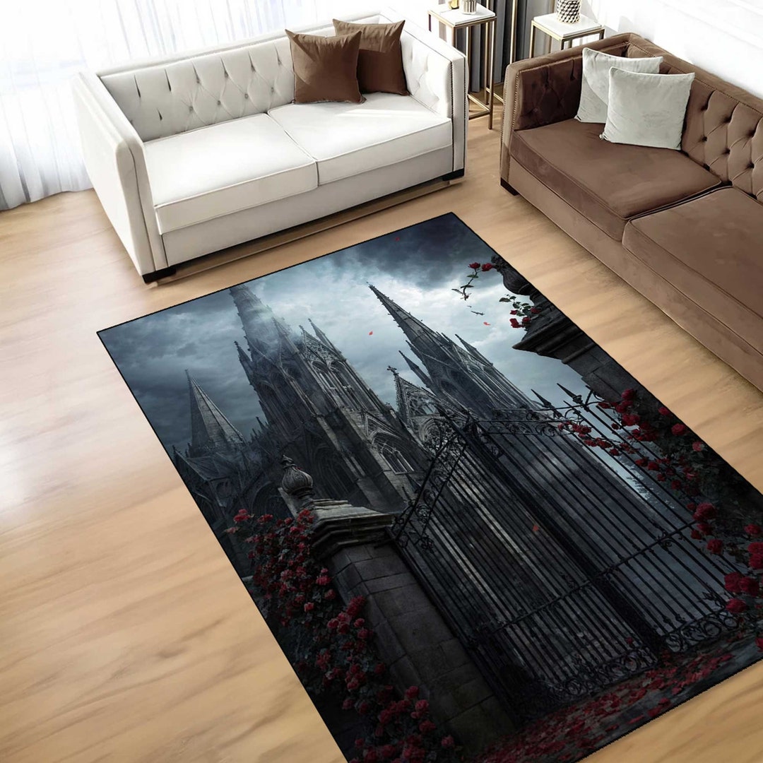 Gothic Cathedral Rug, Spooky Castle Rug, Dark Fantasy Rug, Gothic Rug ...