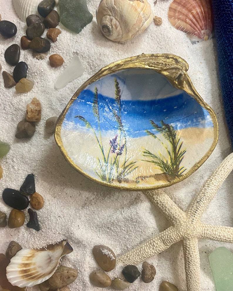 Decoupaged/painted Seashells,beach, Decoration, Trinket Dish, Wedding ...