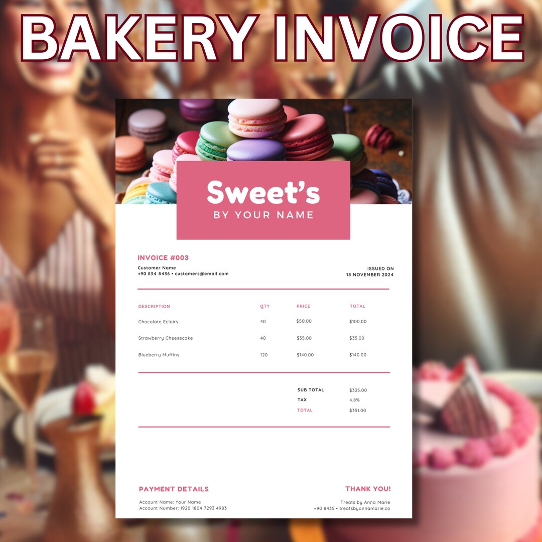 Bakery Invoice Template Editable Billing Form Chic Design Estimates ...
