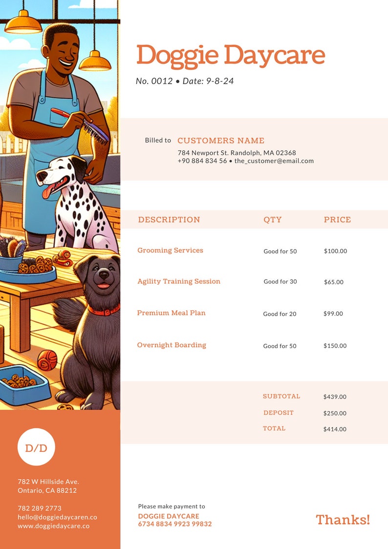 Dog Service Invoice Template: Customizable, Editable Billing for Your ...