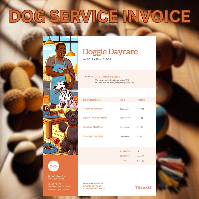 Dog Service Invoice Template: Customizable, Editable Billing for Your ...