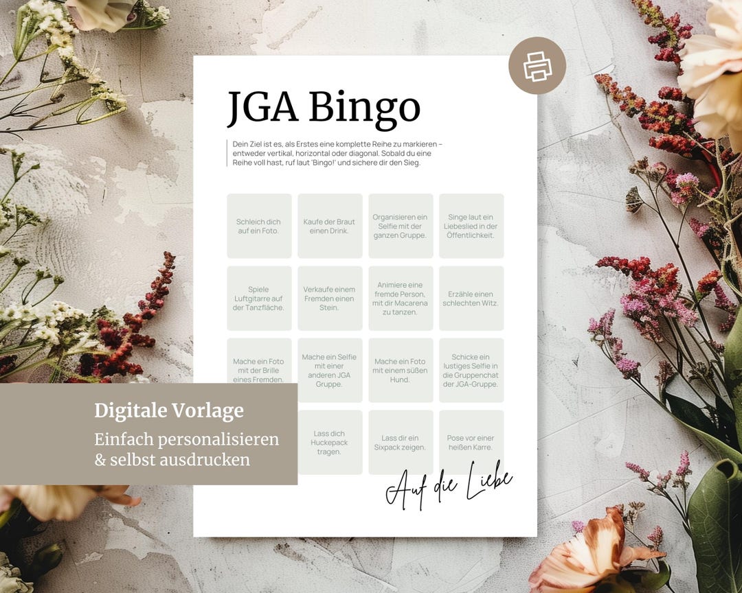 JGA Bingo to Print Personalizable Template for Hen Party Digital ...