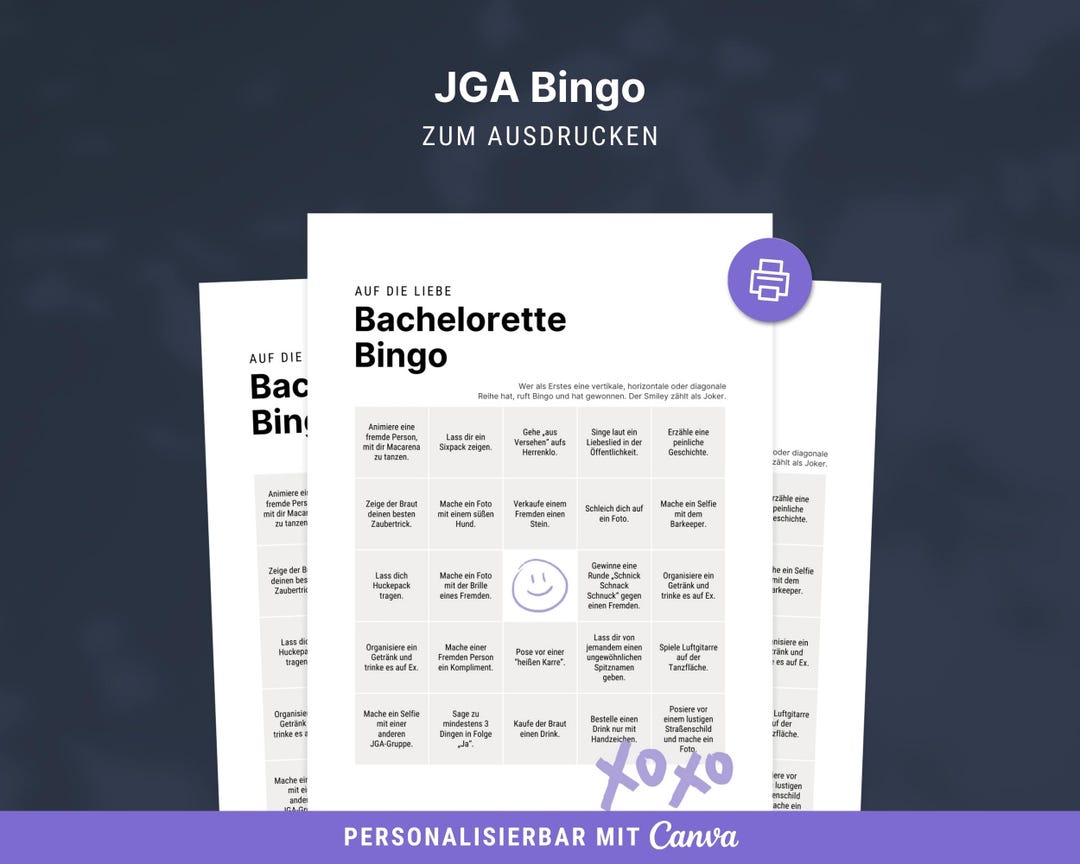JGA Bingo Zum Ausdrucken - Personalisierbare Canva Vorlage Für Den ...