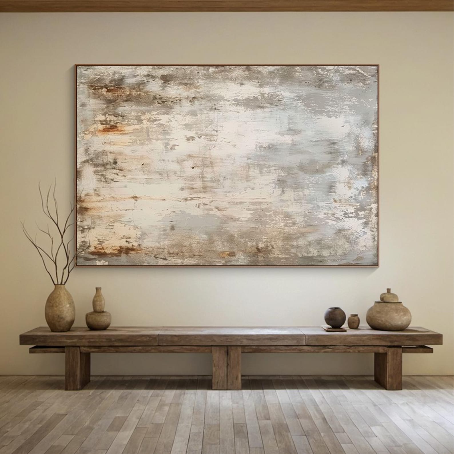 Large Tan Minimalist Wabi-sabi Wall Art, Off-white Textured Abstract ...