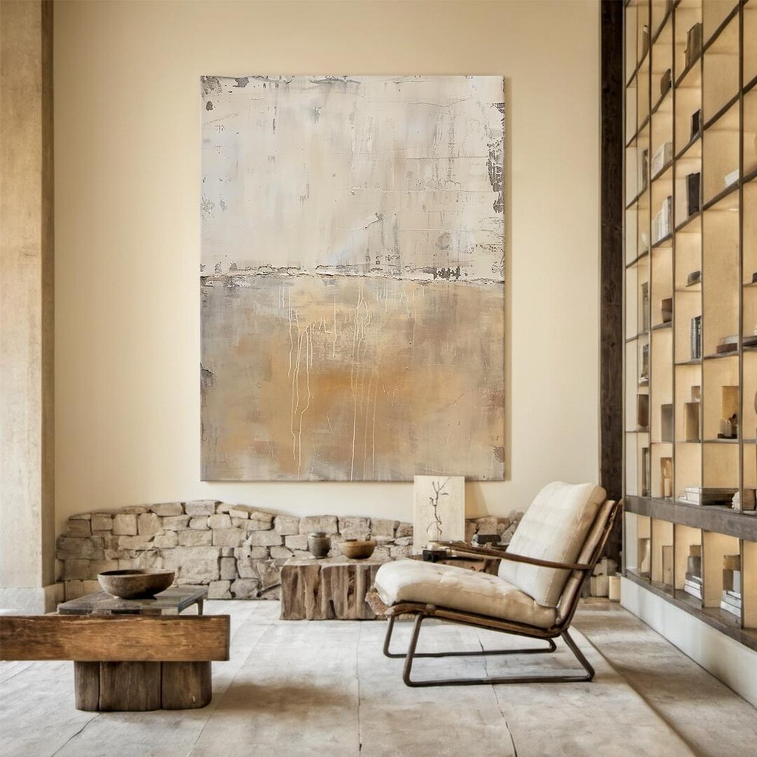 Large Tan Minimalist Wabi-sabi Wall Art, Beige Textured Abstract Oil ...