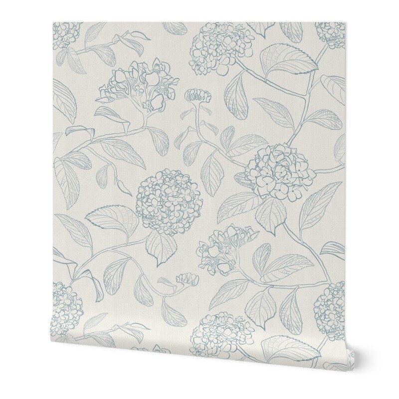 Large Blue Floral Wallpaper - Etsy