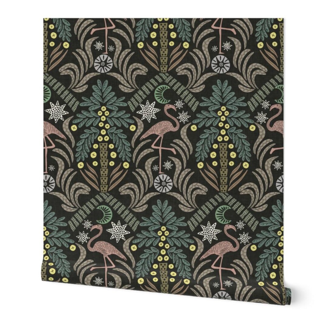 Colorful Pink Flamingo Palm Tree Coconuts in a Dark Arts and Crafts ...