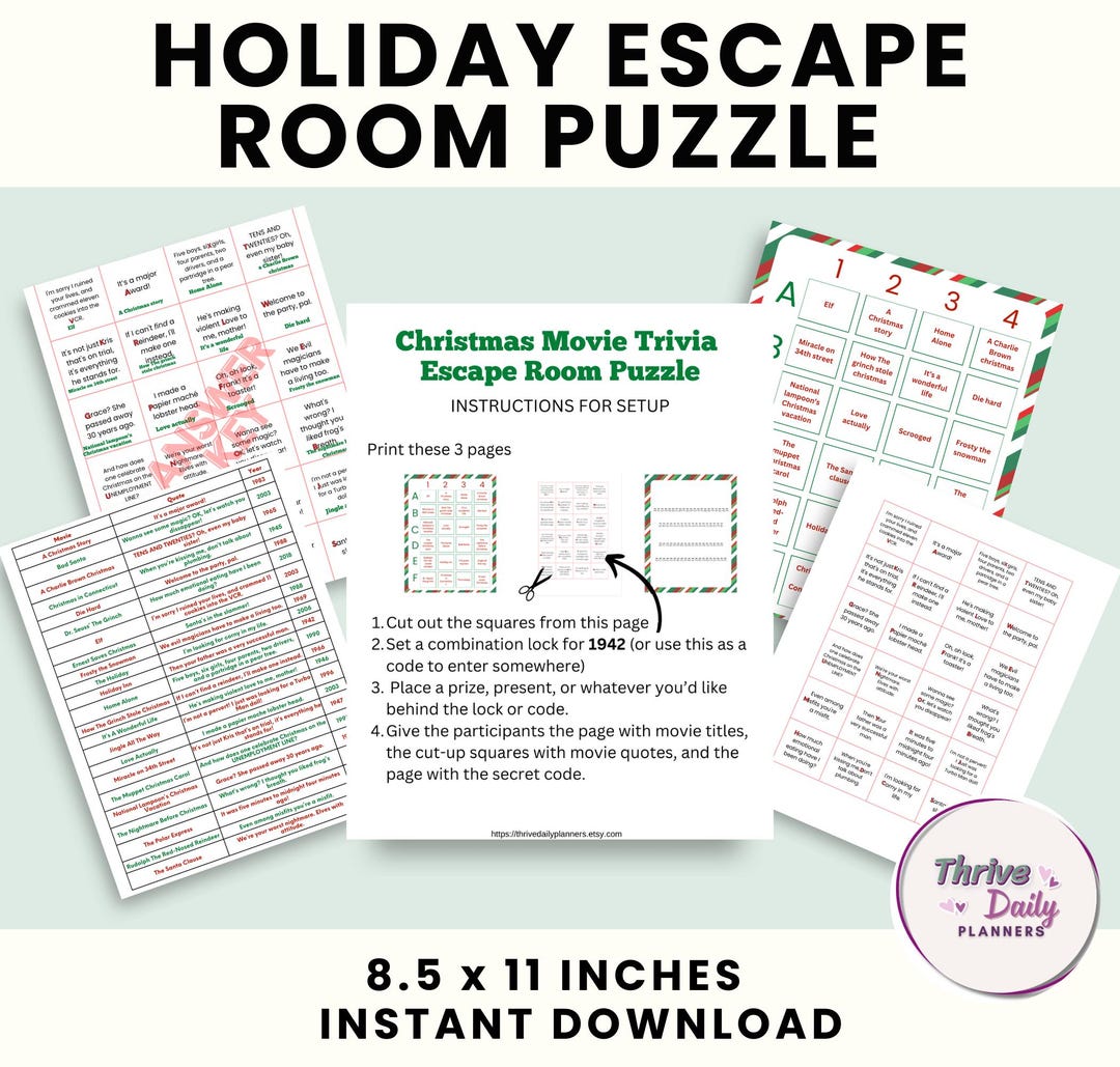 Christmas Movie Trivia Escape Room, Printable Holiday Game, Family ...