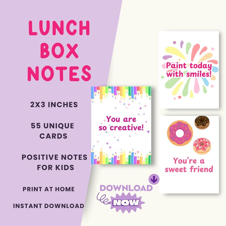 Lunch Box Notes for Kids - Positive Affirmations & Encouragement, Cute ...