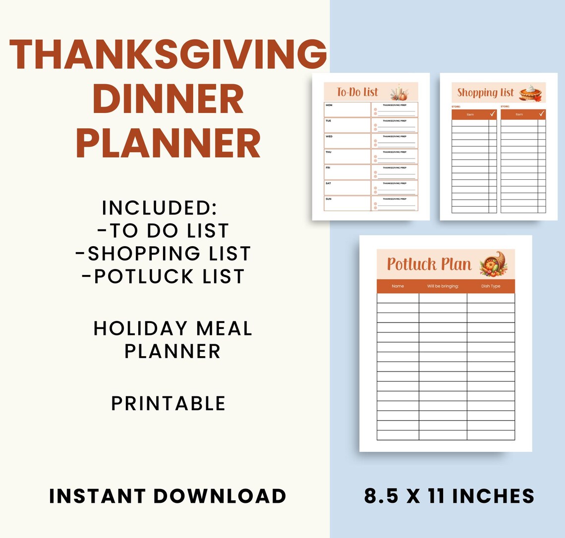 Printable Thanksgiving Planner, Meal Prep, Checklist, Budget ...