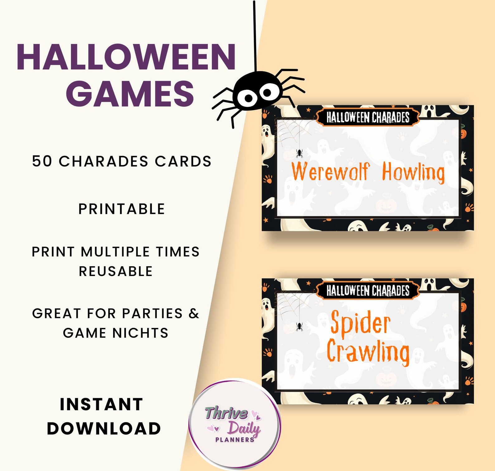 Halloween Charades Game Printable, Holiday Charades, Group Party Game ...