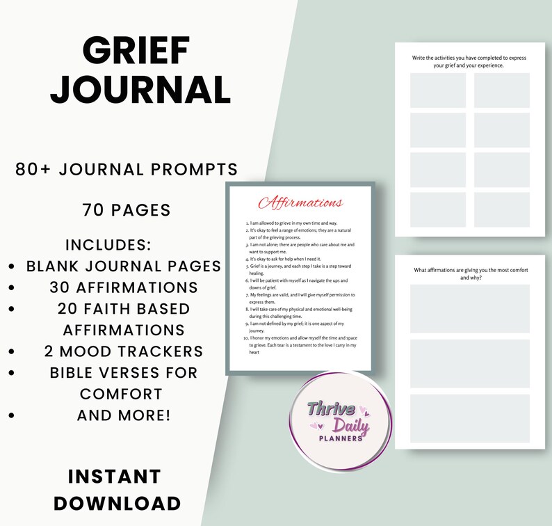 Printable Reflective Journal for Coping With Grief: Journal Prompts ...