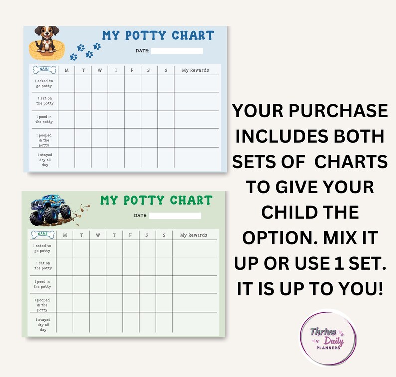 Potty Training Chart for Boys Printable, Sticker Reward Charts for ...